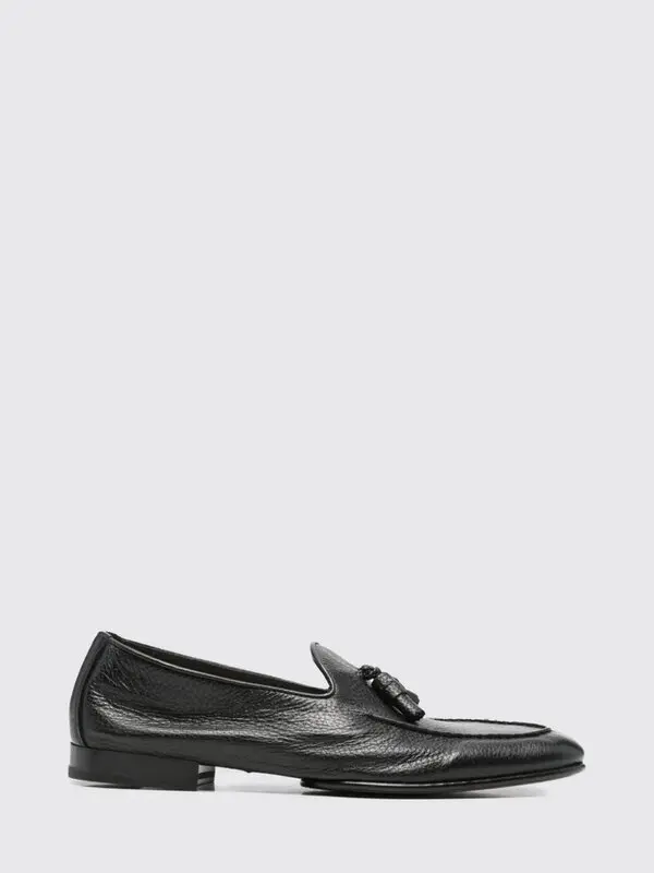 DOUCAL'S Hammered Leather Loafer With Tassels - Black