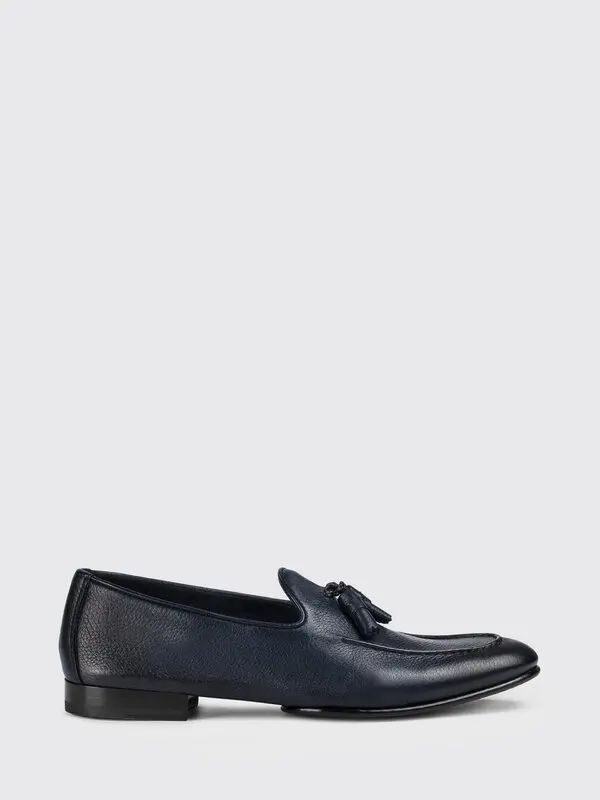 DOUCAL'S Hammered Leather Loafer With Tassels - Blue