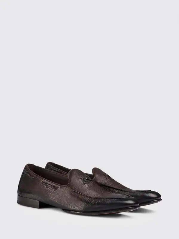 DOUCAL'S Pebbled Leather Loafers With Woven Straps