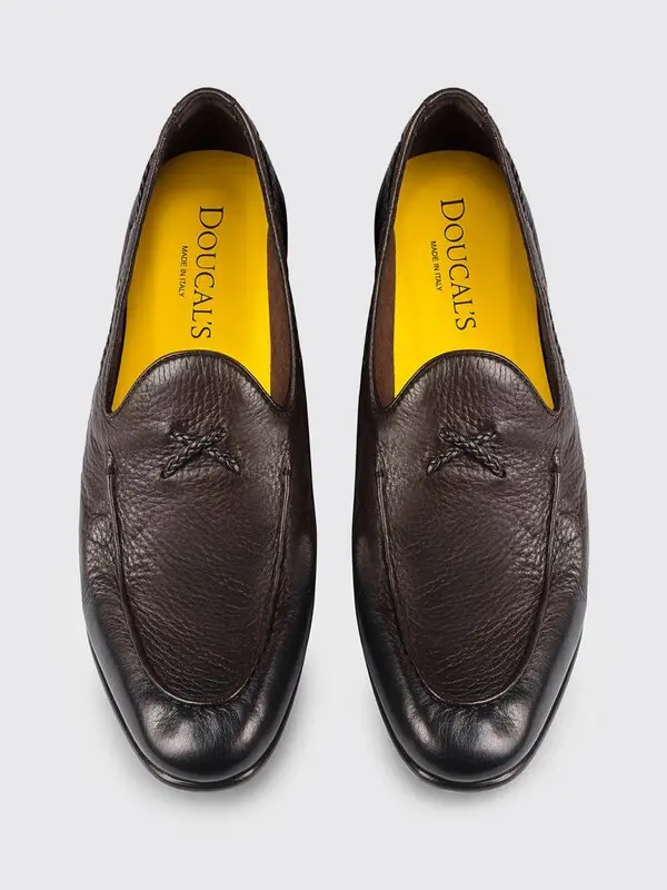 DOUCAL'S Pebbled Leather Loafers With Woven Straps