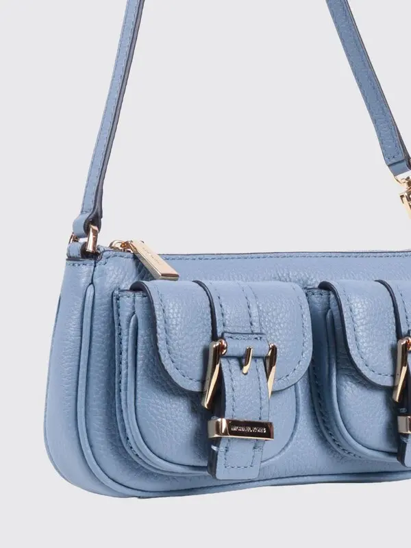 Michael Kors Leather Baguette Bag With Buckle Detail - Gnawed Blue