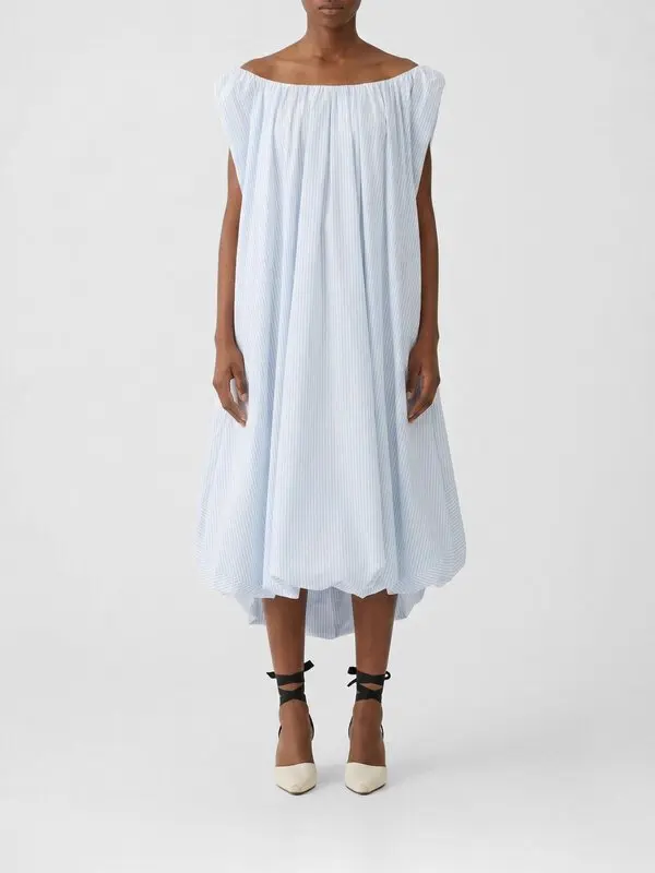 Jacquemus Lavande Striped Cotton Blend Midi Dress - White