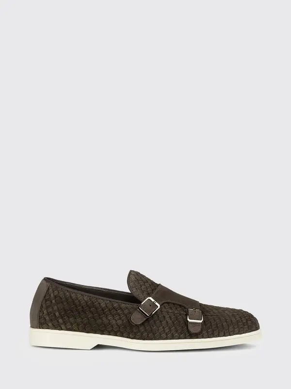 DOUCAL'S Woven Suede Monk Strap Shoes - Dark