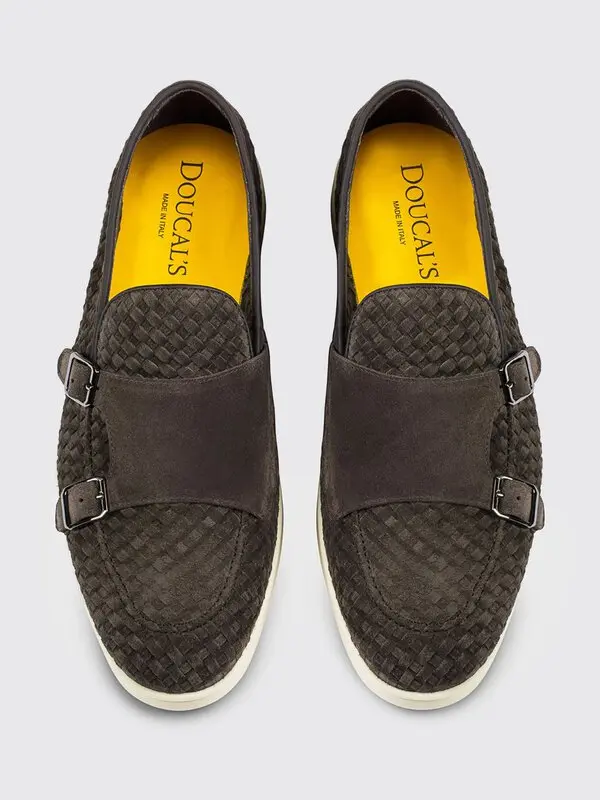 DOUCAL'S Woven Suede Monk Strap Shoes - Dark