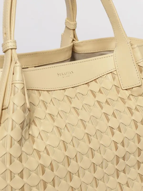 SERAPIAN Woven Leather Shoulder Bag - Beige