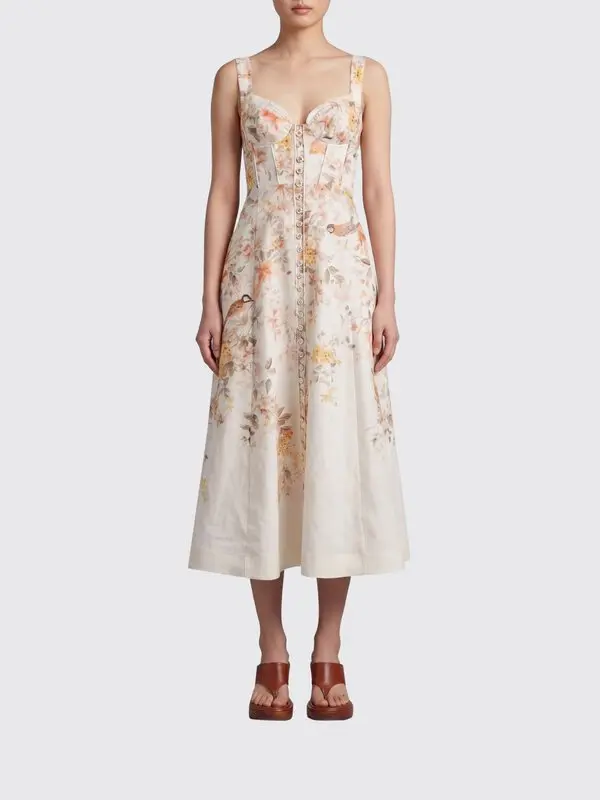 Zimmermann Printed Linen Midi Dress - Nude