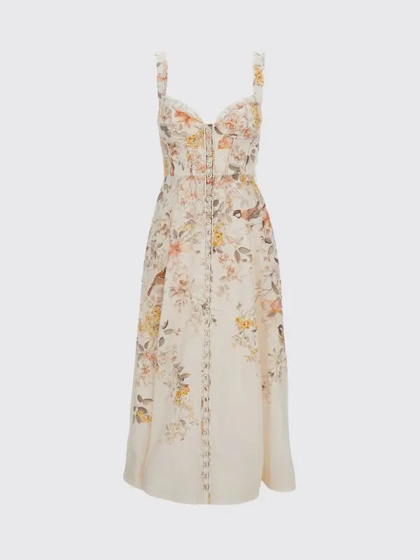 Zimmermann Printed Linen Midi Dress - Nude