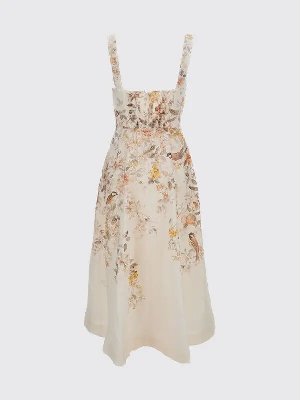 Zimmermann Printed Linen Midi Dress - Nude