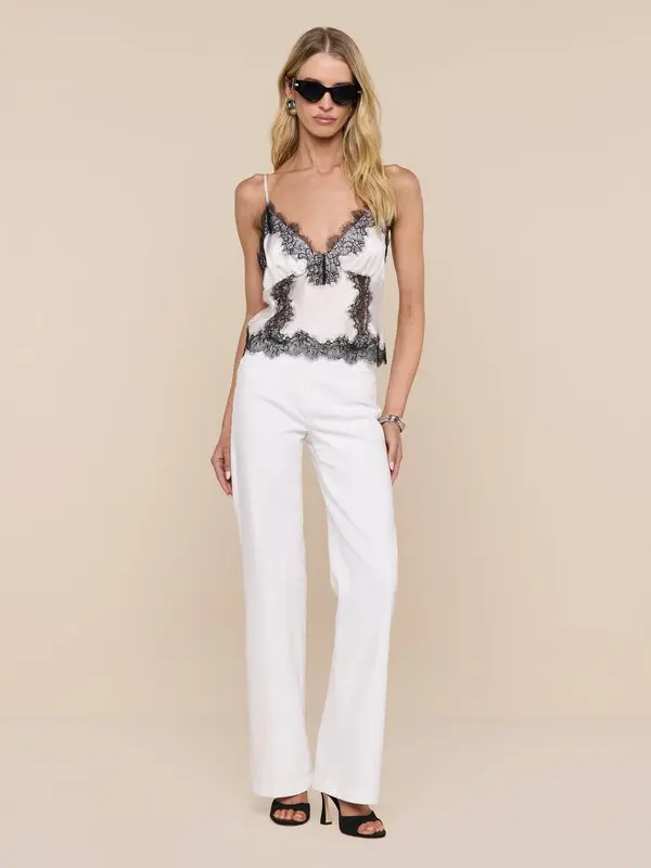 L'Agence Kimber Silk Lace Camisole - White/black