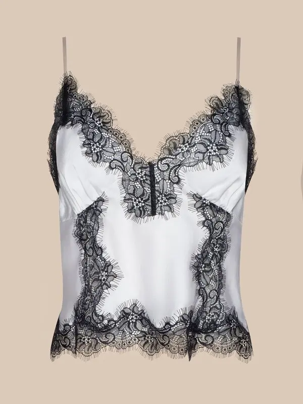 L'Agence Kimber Silk Lace Camisole - White/black