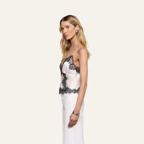 L'Agence Kimber Silk Lace Camisole - White/black