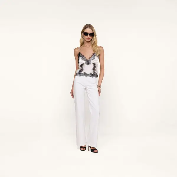 L'Agence Kimber Silk Lace Camisole - White/black