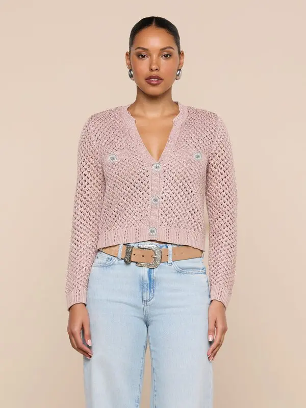 L'Agence Blanca Sequin Cardigan - Adobe Rose