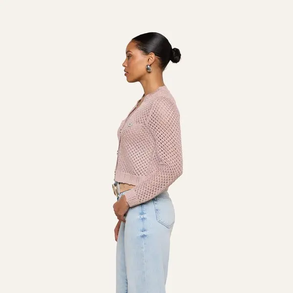 L'AGENCE Blanca Sequin Cardigan - Adobe Rose
