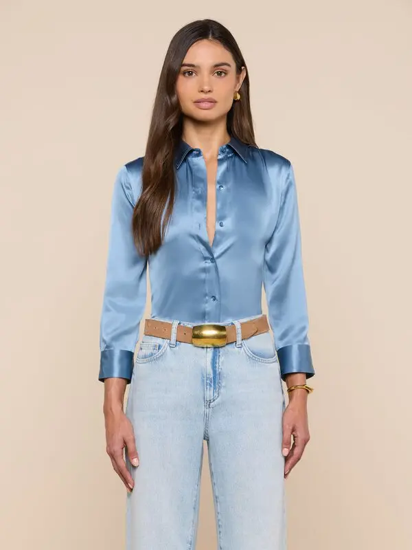 L'Agence Dani Silk Blouse - Blue Mist