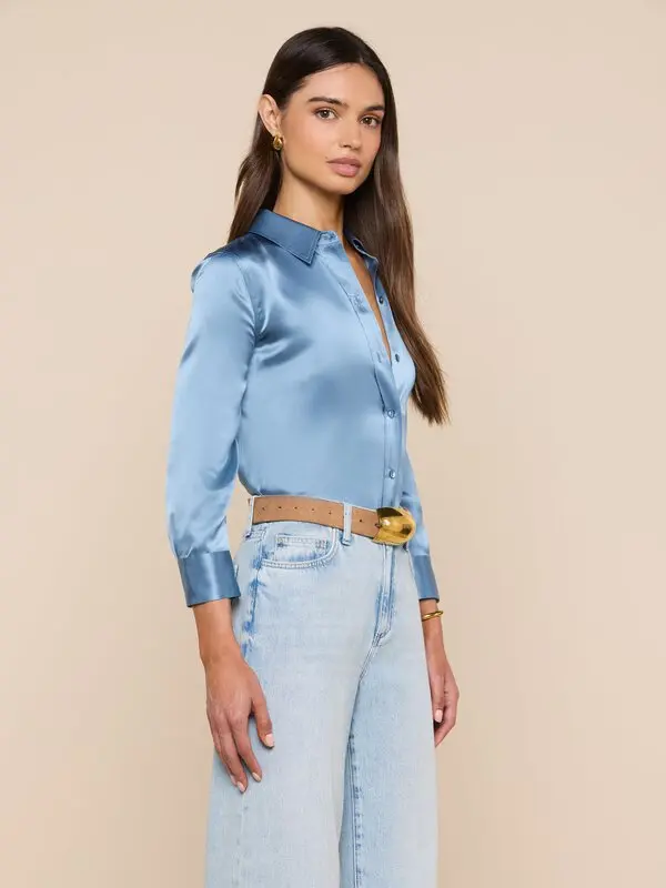 L'Agence Dani Silk Blouse - Blue Mist