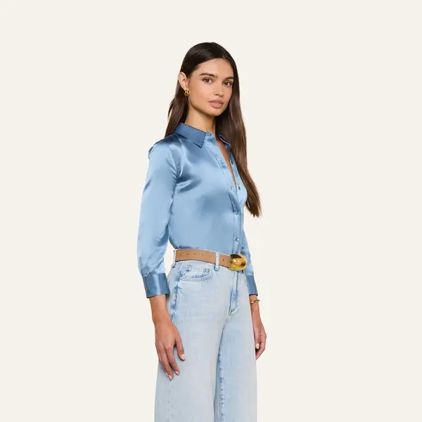 L'Agence Dani Silk Blouse - Blue Mist