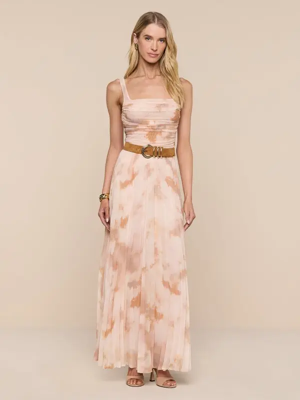 L'Agence Torin Pleated Maxi Skirt - Frappe Multi Tie Dye