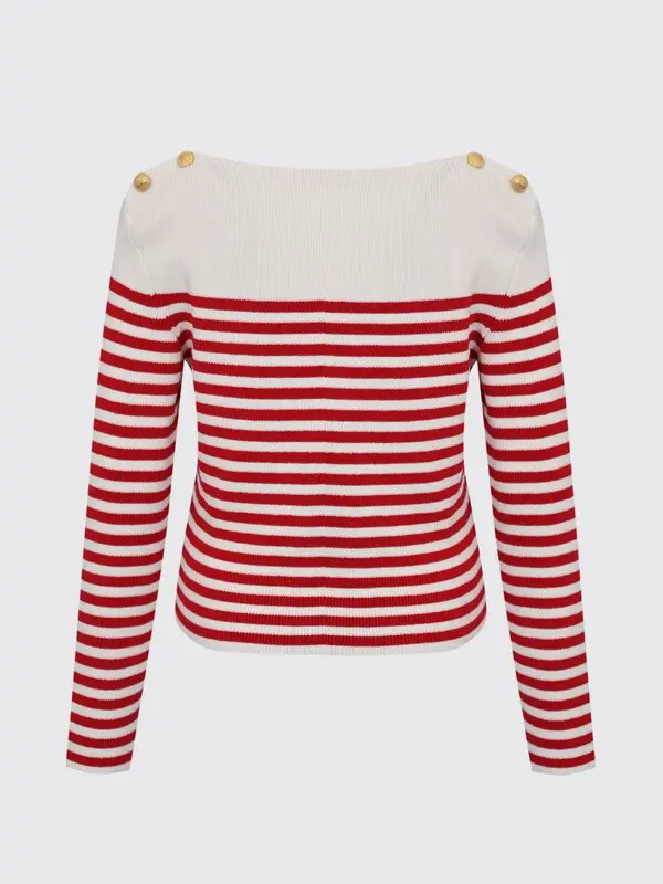 Alberta Ferretti Striped Sweater With Button Detail - Red