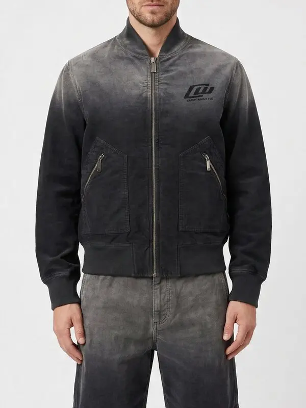 Off-White Cotton Bomber Jacket With Logo Detail