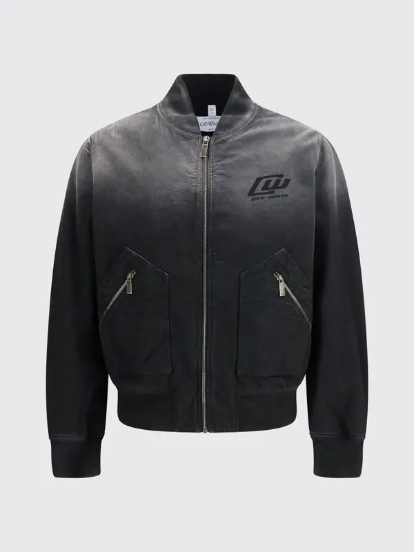 Off-White Cotton Bomber Jacket With Logo Detail