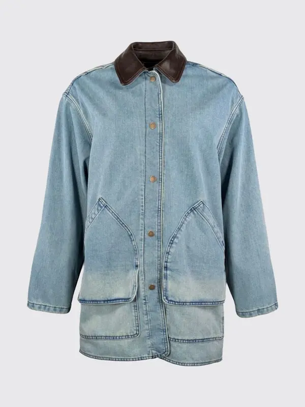 Woolrich Relaxed Fit Denim Jacket With Leather Collar