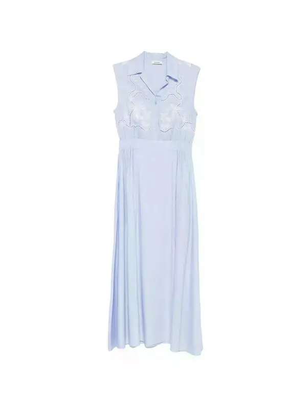 Sandro Embroidered Linen Maxi Dress - Blue