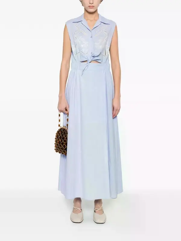 Sandro Embroidered Linen Maxi Dress - Blue