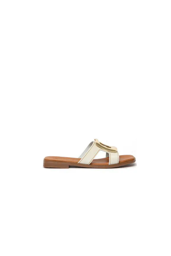 MENINA STEP Brisa Ivory Slide Sandal - Gold