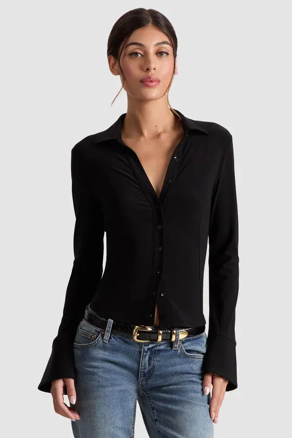 Alice + Olivia Freya Button-down Top - Black