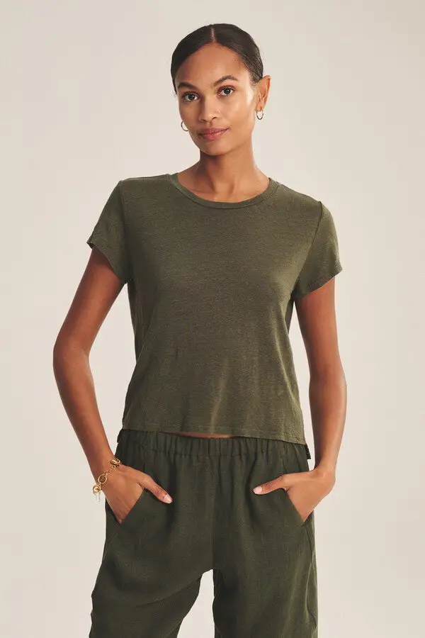 Velvet By Graham & Spencer Casey Linen Blend Knit Cropped Tee