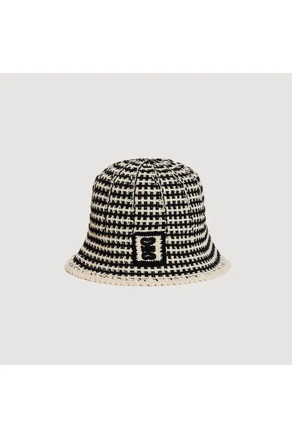 Sandro Crochet Knit Bucket Hat - Black