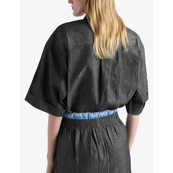 Prada Short-sleeved Flared Chambray Shirt