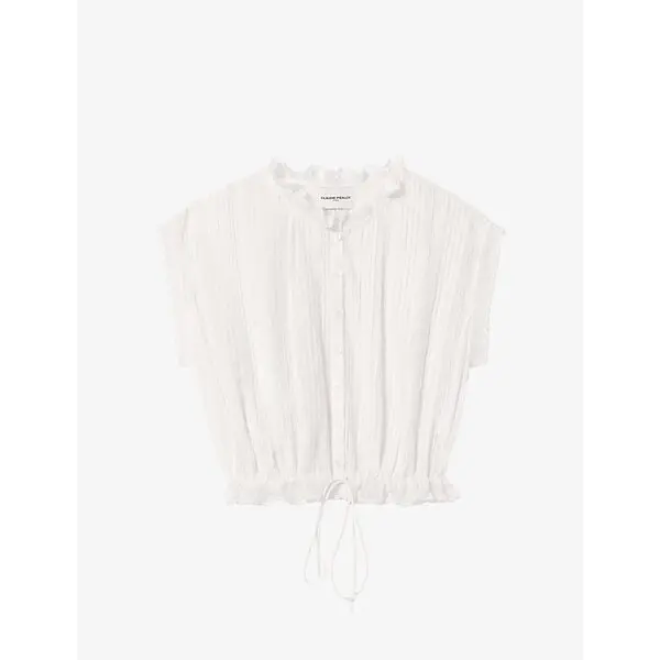 Claudie Pierlot Cropped Lace-trim Cotton-blend Blouse - Ecru