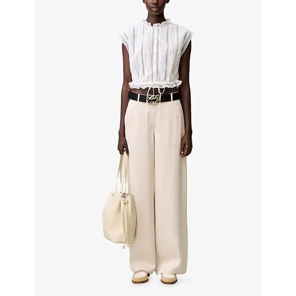 Claudie Pierlot Cropped Lace-trim Cotton-blend Blouse