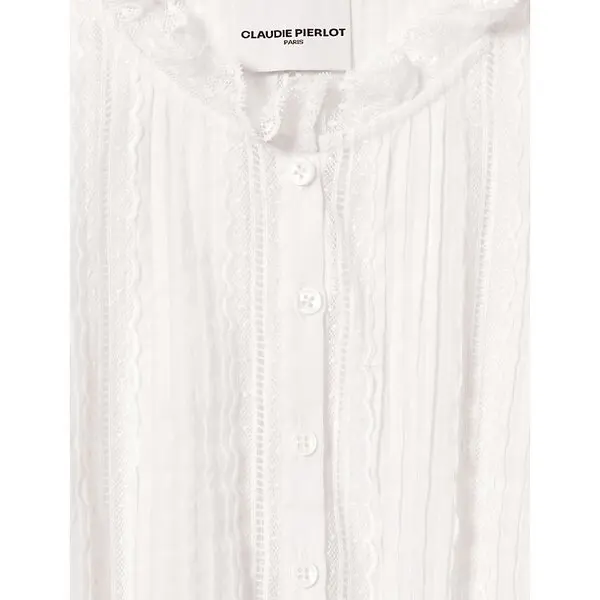 Claudie Pierlot Cropped Lace-trim Cotton-blend Blouse