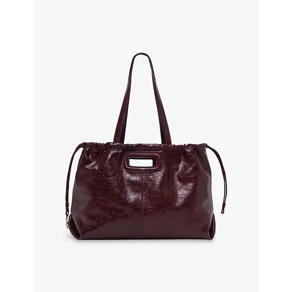Maje M Crackled Leather Tote Bag - Burgundy