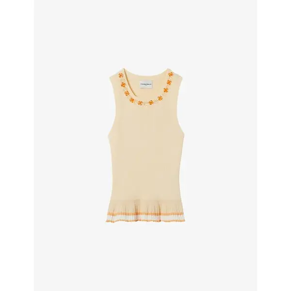 Claudie Pierlot Floral-embellished Peplum-hem Knitted Top