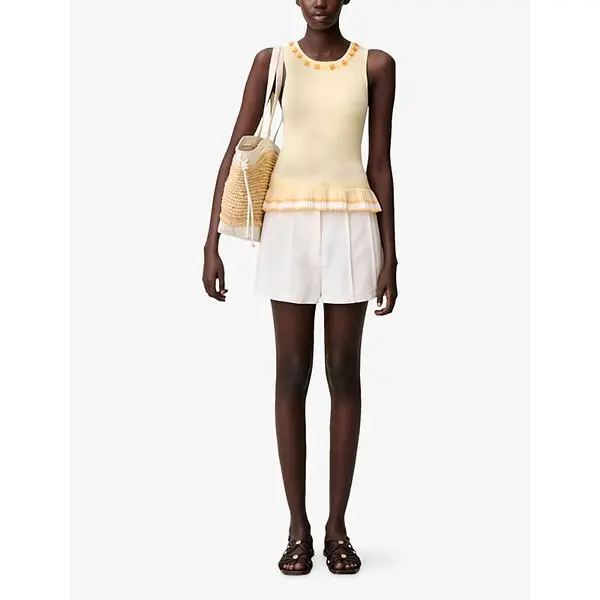 Claudie Pierlot Floral-embellished Peplum-hem Knitted Top