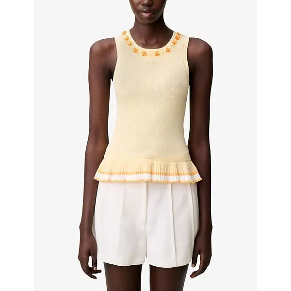 Claudie Pierlot Floral-embellished Peplum-hem Knitted Top