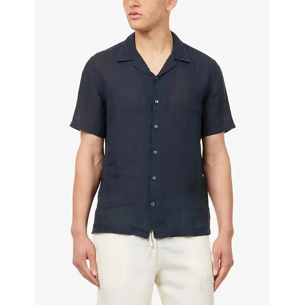 120% Lino Short-sleeve Regular-fit Linen Shirt - Marine