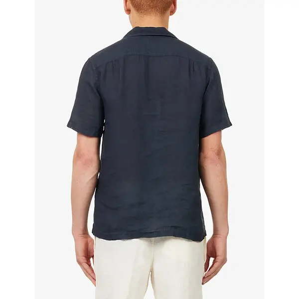 120% Lino Short-sleeve Regular-fit Linen Shirt - Marine