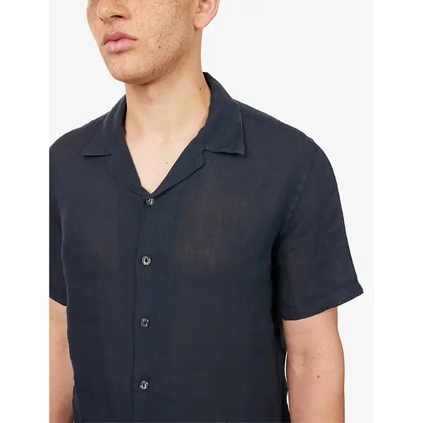 120% Lino Short-sleeve Regular-fit Linen Shirt - Marine