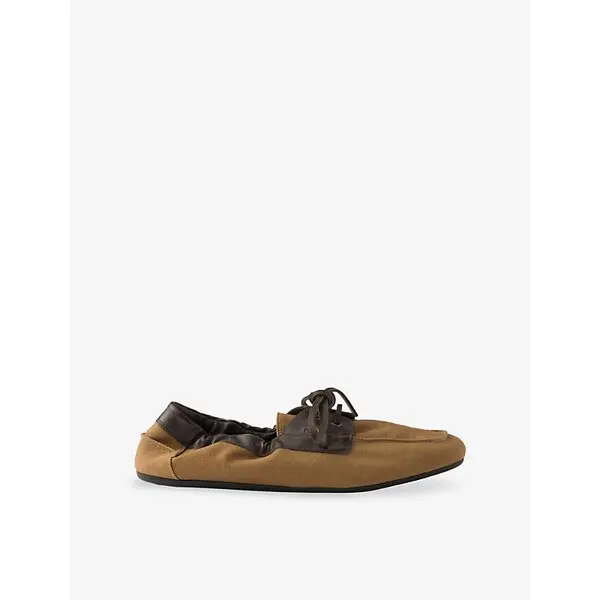 Prada Aged-canvas And Leather Boat Shoes