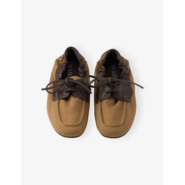 Prada Aged-canvas And Leather Boat Shoes