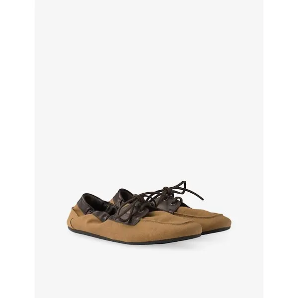 Prada Aged-canvas And Leather Boat Shoes