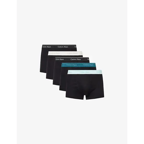 Calvin Klein Branded-waistband Pack Of Five Stretch-cotton Trunks - Multi