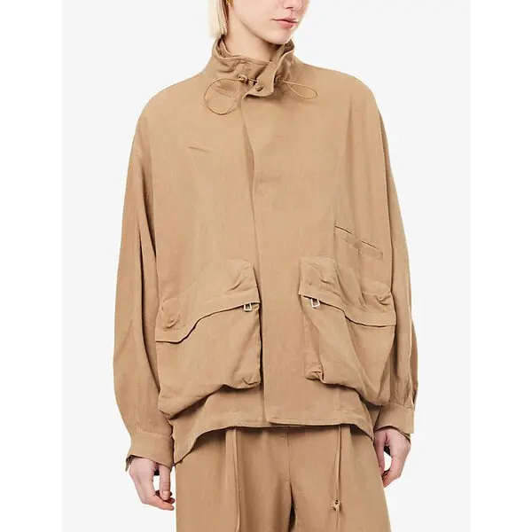 THE FRANKIE SHOP Breya Funnel-neck Linen-blend Jacket - Beige