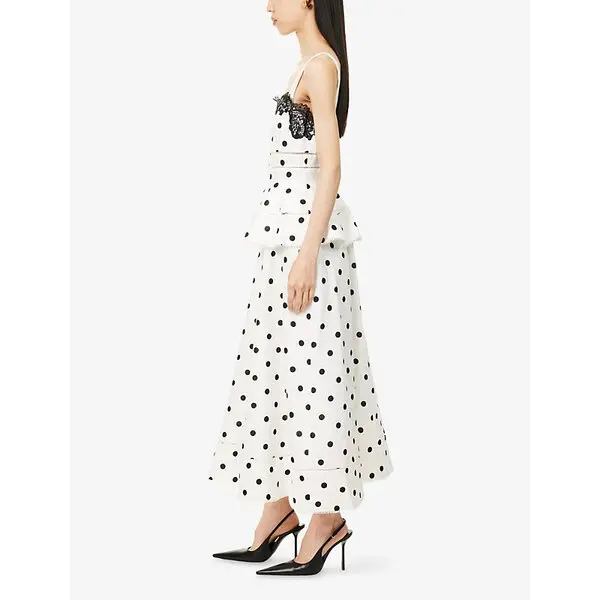 SELF-PORTRAIT Polka-dot Peplum-waist Midi Dress - White