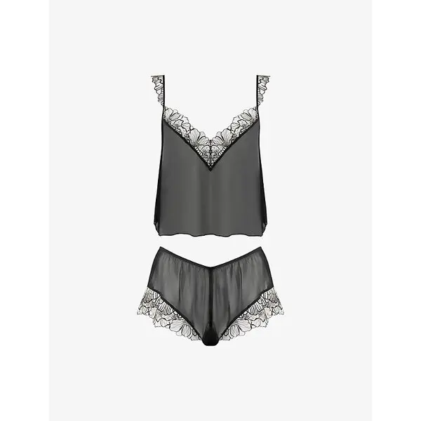 Bluebella Amarosa Sheer Chiffon Pyjama Set - Black/sheer
